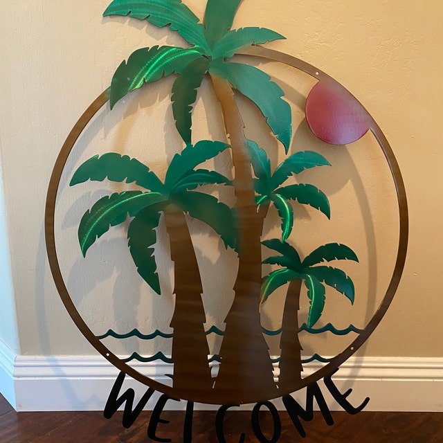 Personalized Palm Tree Scene Sunset Metal Sign | Wreath Decor | Good ...
