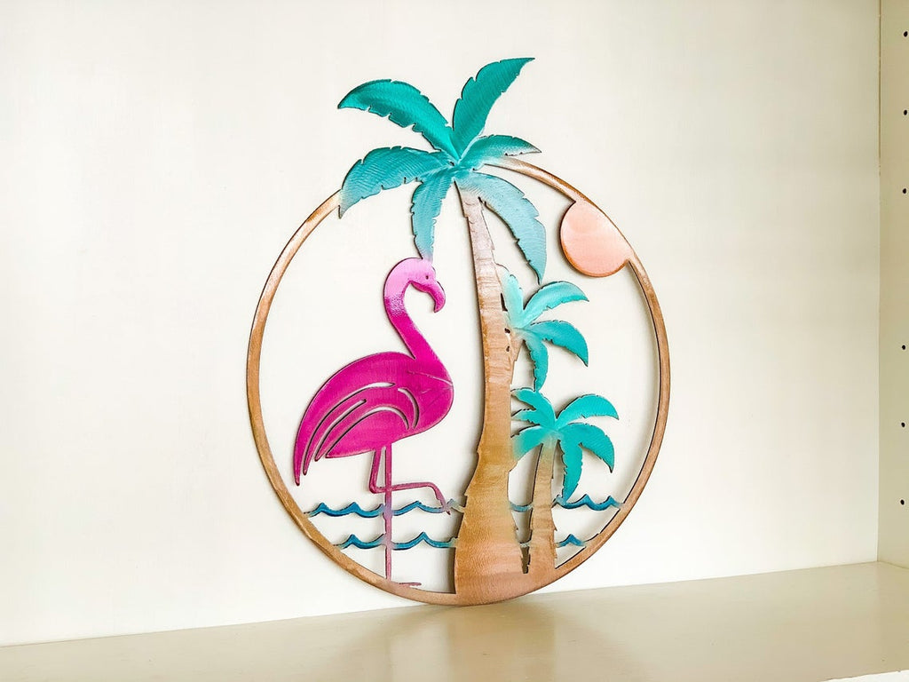 Flamingo Palm Tree Sunset Metal Sign | Good Vibes Metal – GoodVibesMetal