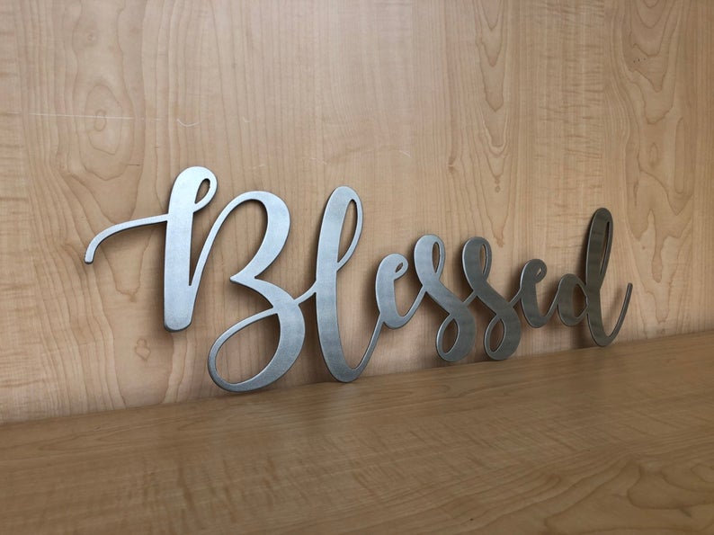 Blessed Metal Wall Art in Script Decoration Sign | Good Vibes Metal ...