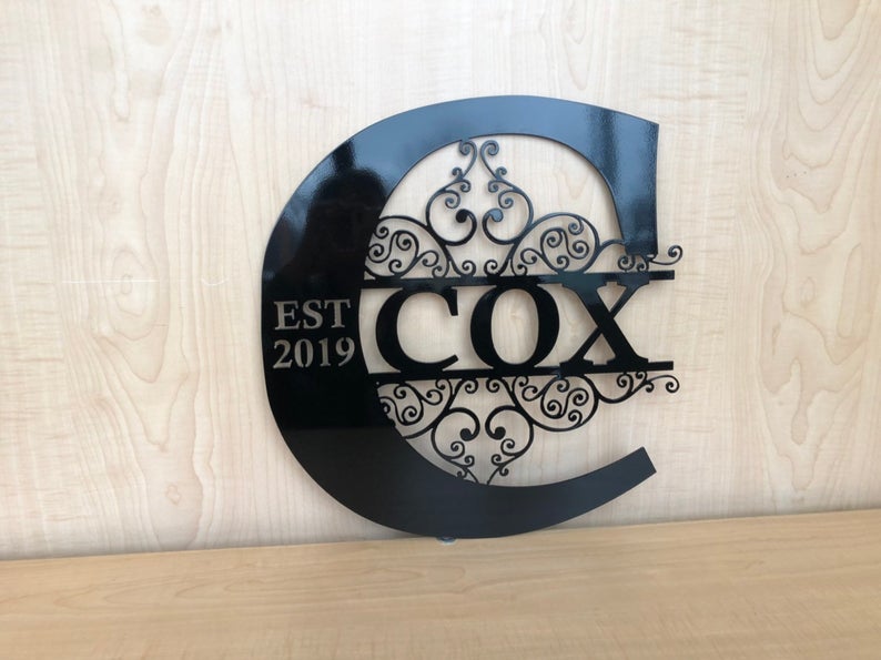 Personalized Metal Monogram Wall Art with Scroll Details | Good Vibes ...