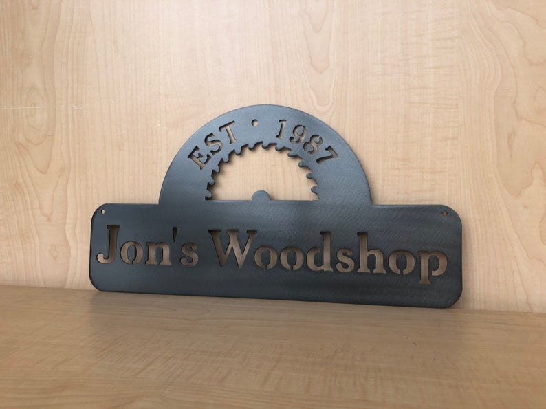 Personalized Woodshop or Workshop Metal Wall Art Sign | Gift For Him ...