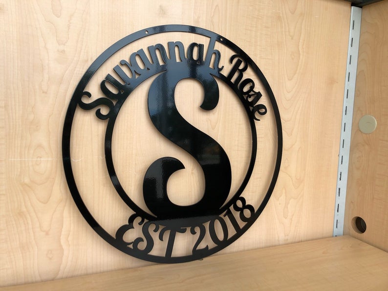 Initial Monogram Personalized Metal Wall Art with Custom Text ...