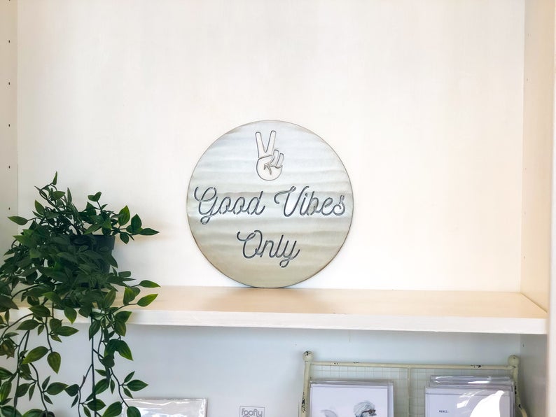 Good Vibes Only with Peace Sign Metal Wall Art | Good VIbes Metal ...